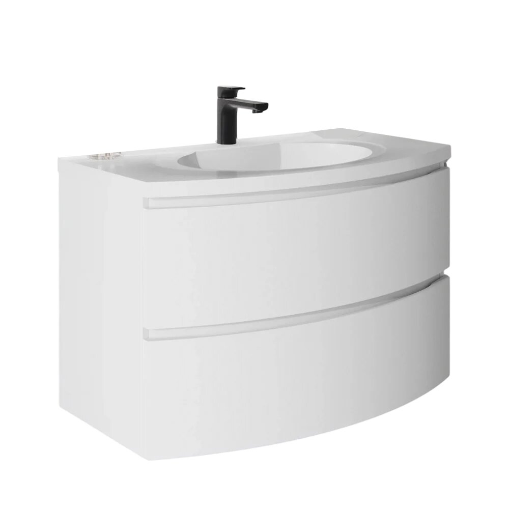 Тумба с раковиной Itana Arko 90 подвесная, 89$9 см, белая, матовая, из МДФ, с ящиками, раковина для ванной, из искусственного камня, прямоугольная