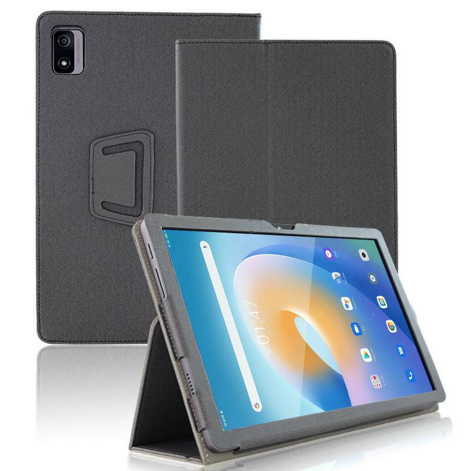 Чехол-книжка MyPads Custodia di qualità для планшета Blackview Tab 7 4G / Tab 7 pro из водоотталкивающей импортной кожи с мульти-подставкой и держателем для руки, черный