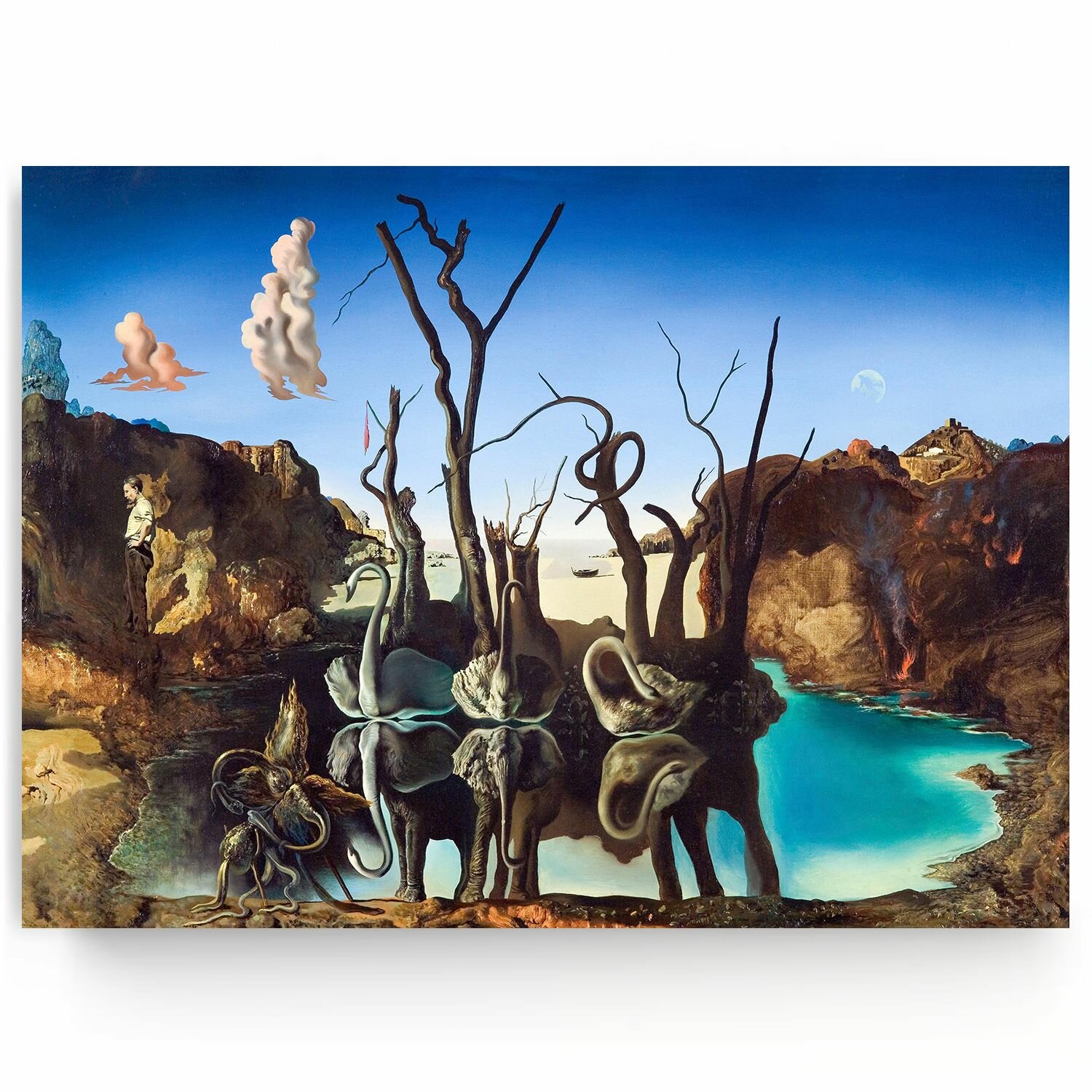 Репродукция / Картина на холсте, Сальвадор Дали "Лебеди, отражающиеся в слонах", 50х70 см.