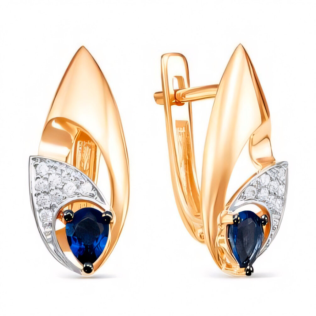 Серьги, золото, 585 проба, сапфир, бриллиант