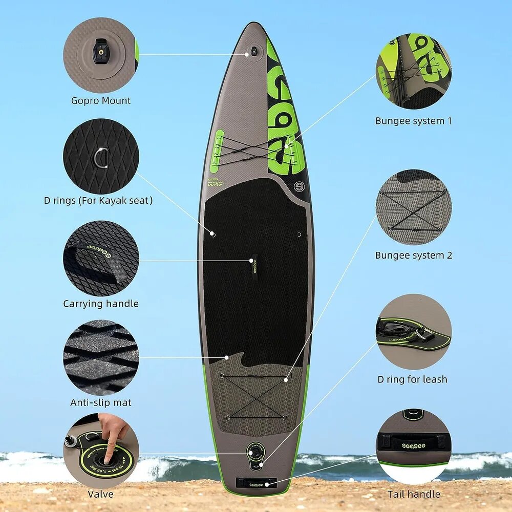 SEASEE SUP-доска для туризма 335x84x15 см с полным комплектом, зеленый — фото 1