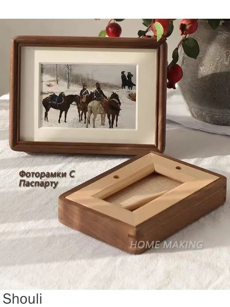 Фоторамка деревянная для фото 10х15 см, коричневый цвет. Классический дизайн с паспарту для дома и офиса