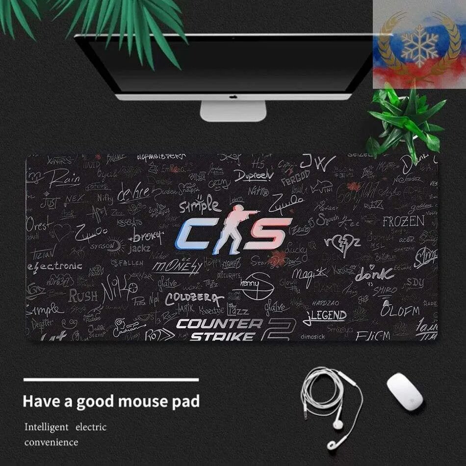 Коврик для мышки CKS Counter Strike для геймеров, бордовый 90x40 см, с автографами, 1 шт