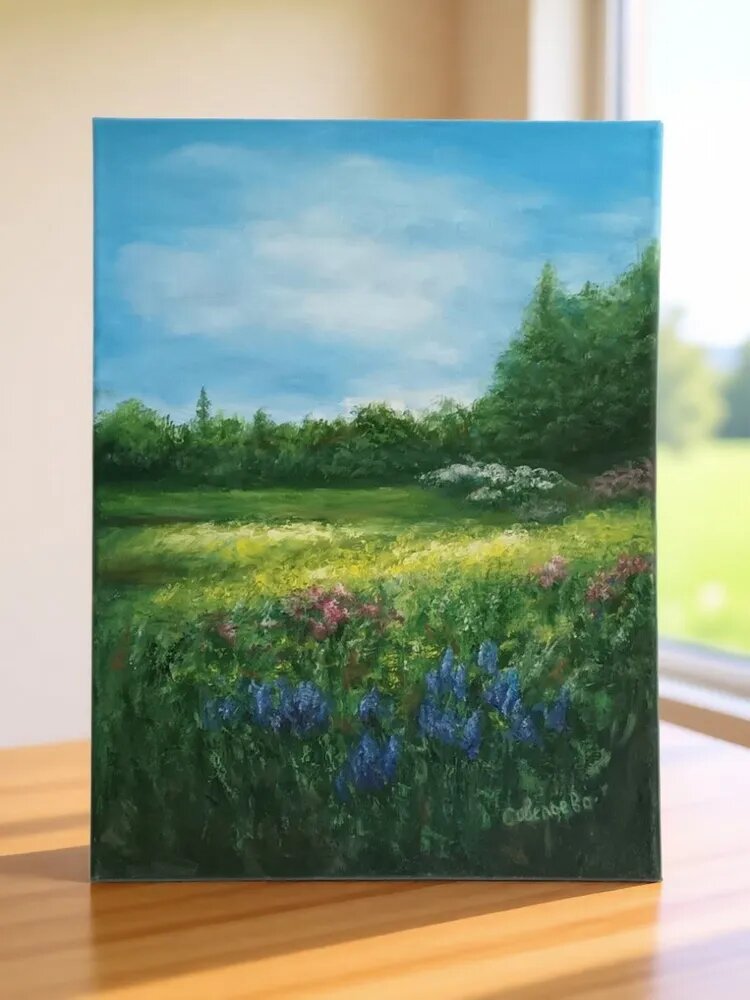 Картина маслом "Летний луг" (ручная работа). Масло, холст на подрамнике. Размер 30*40 см.