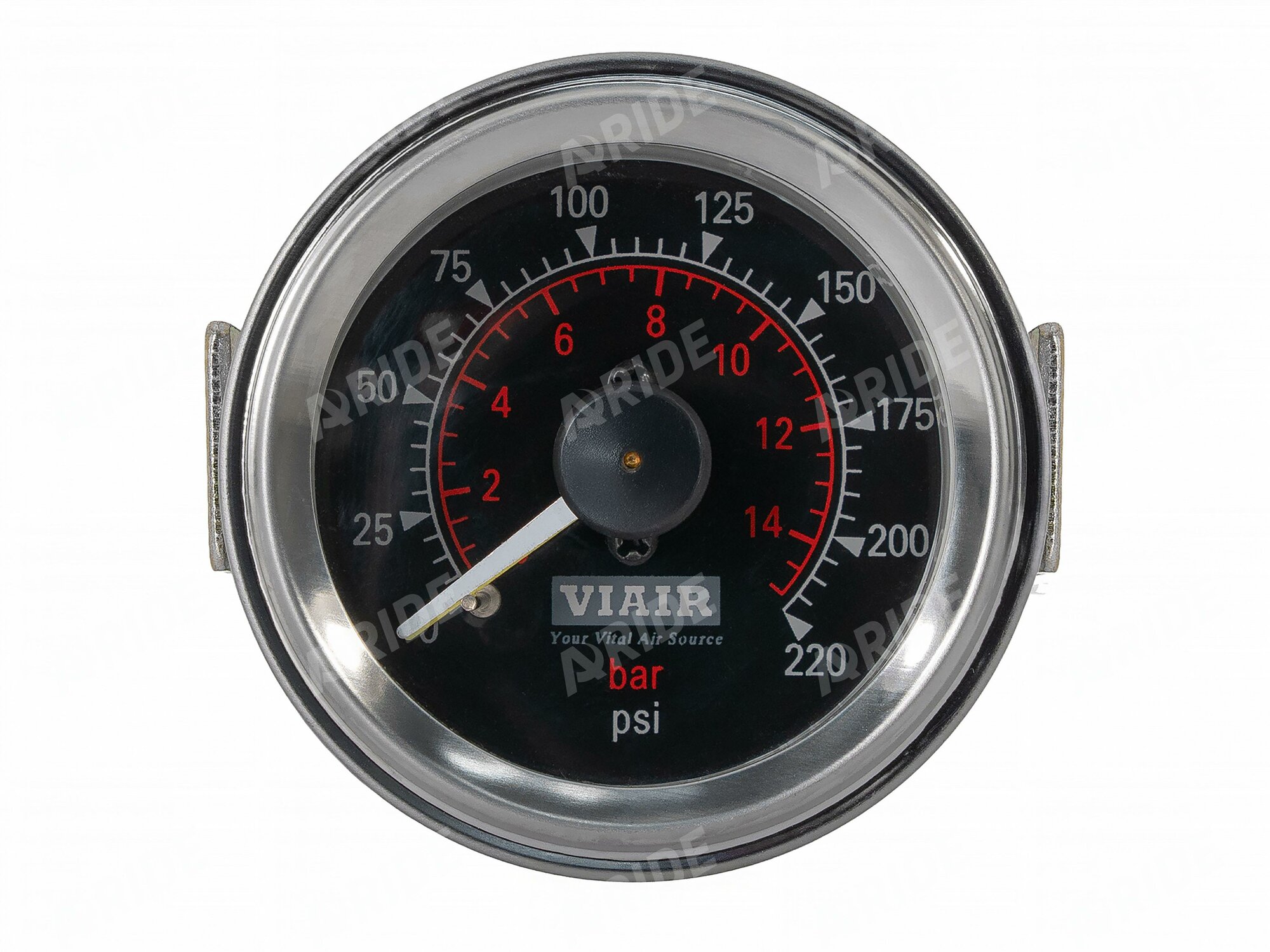 Манометр VIAIR 2" 220 PSI, 2 контура, с подсветкой, черный