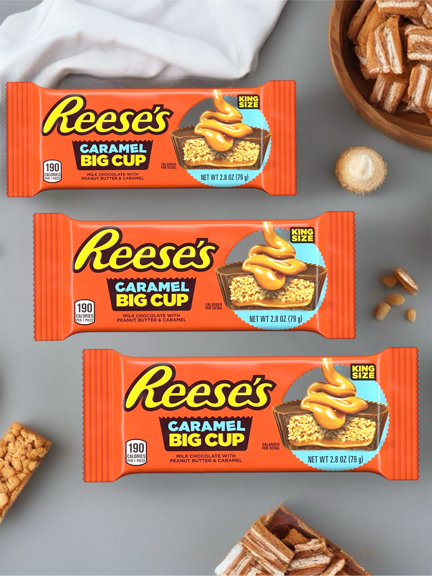 Печенье Reese's Big Cup Caramel King Size, молочный шоколад, карамель и с арахисовым маслом, 3 шт х 79 г (США)