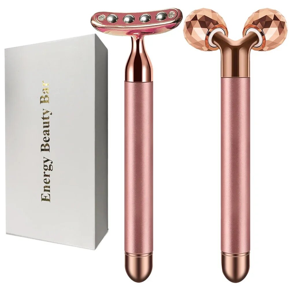 2 в 1 массажер для лица, роликовый электрический 3D-ролик и 24K импульсный массажер для лица T-образной формы, массажер для рук, глаз, носа, инструменты для ухода за кожей