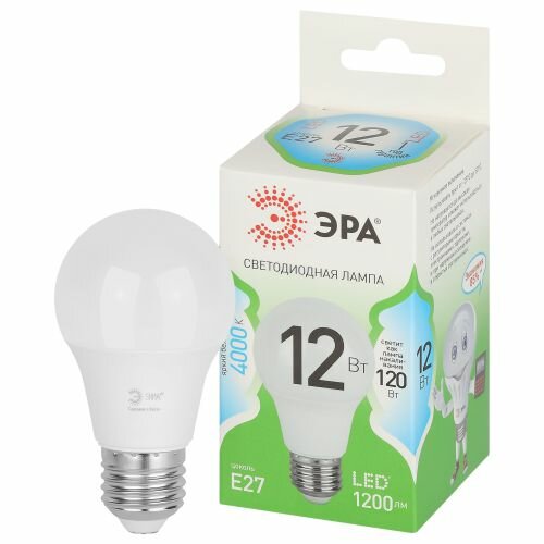 Лампа светодиодная GREEN LINE A60-12W-840-E27 GL 12Вт груша 4000К яркий свет бел. E27 Эра Б0067107-10 шт