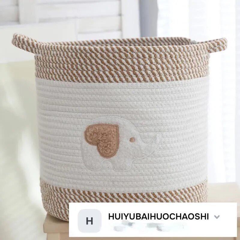 Корзина для игрушек 30x30 см. Хлопковая корзина для хранения с рисунком слона