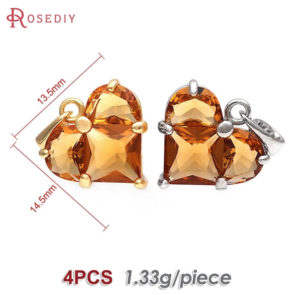 Подвески Rosediy латунь и циркон сердце 18-каратное золото 18K Gold Color, 14.5x13.5MM 4PCS