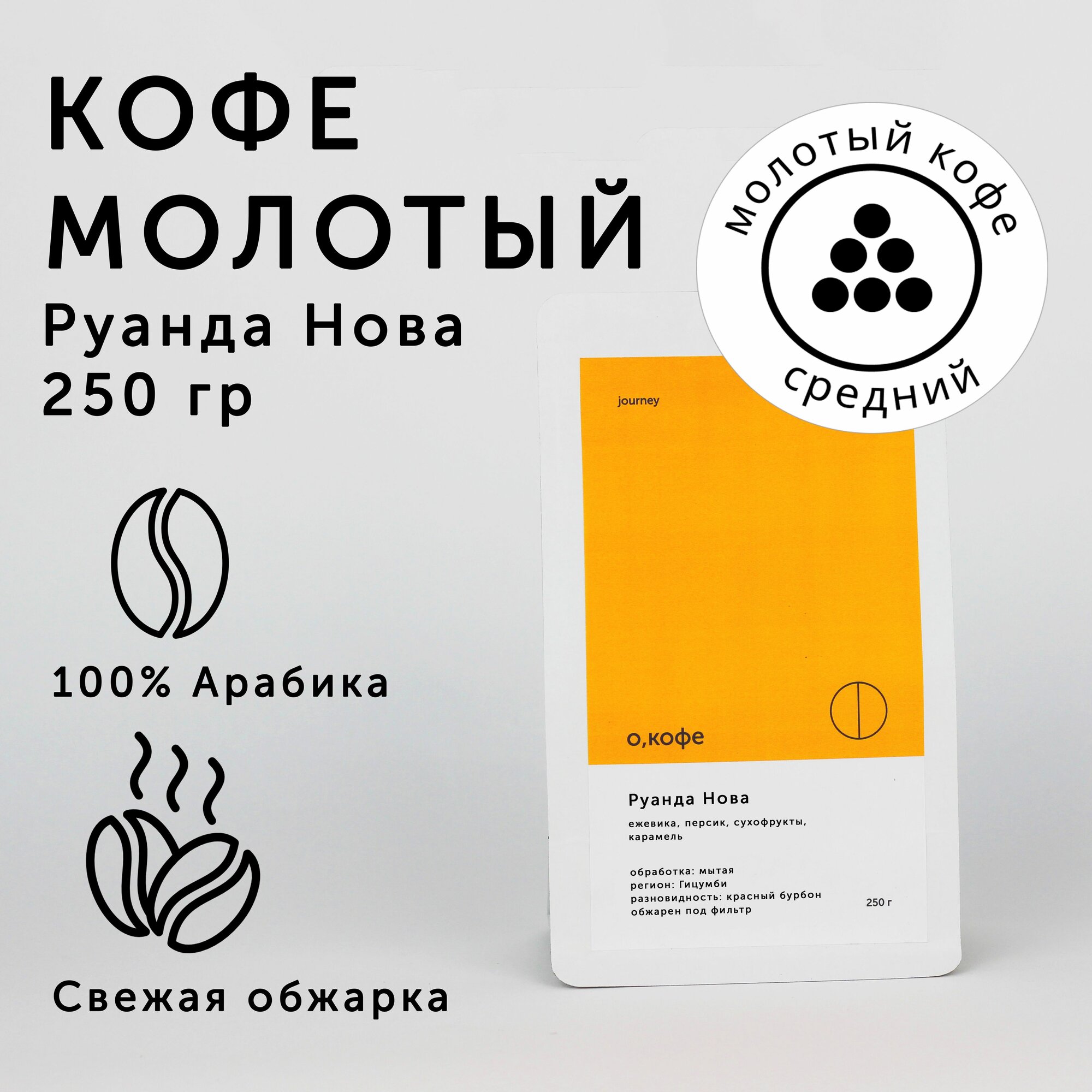 Кофе молотый О, кофе Руанда Нова 250 гр, фильтр, средний помол