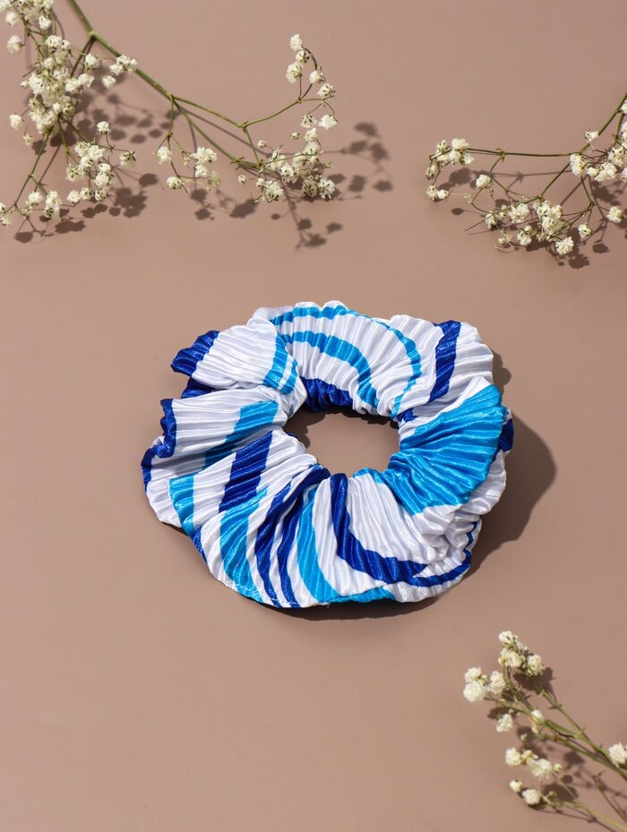 Резинка для волос QF «Орбита», жатка полосы, 12 см, синяя