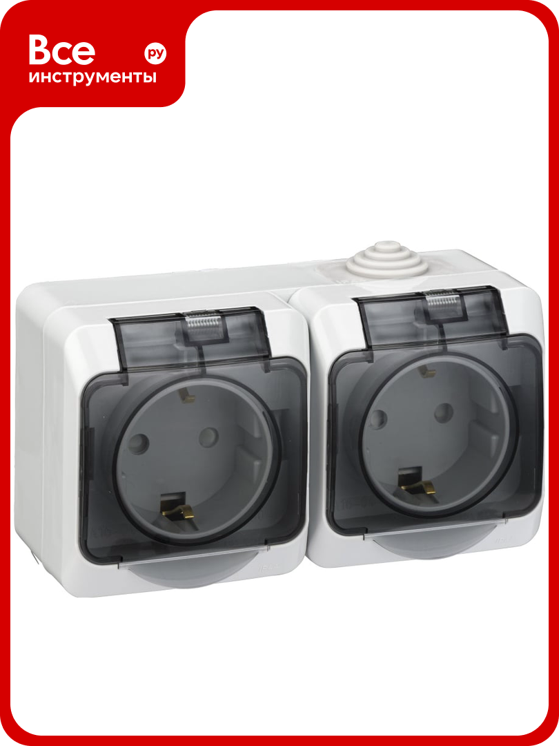 Блок, Systeme, Systeme Electric ОП Этюд IP44 сер. 2-м розетка с заземл. защ. шторки SchE PA16-244C, серый, (ранее