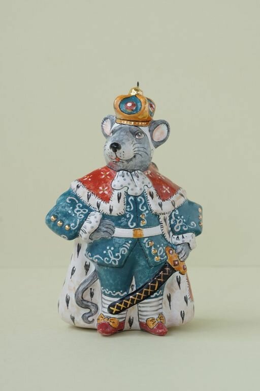 Ёлочная игрушка "Мышиный король". Ярославская майолика. Керамика ручной работы. Сделано в России.