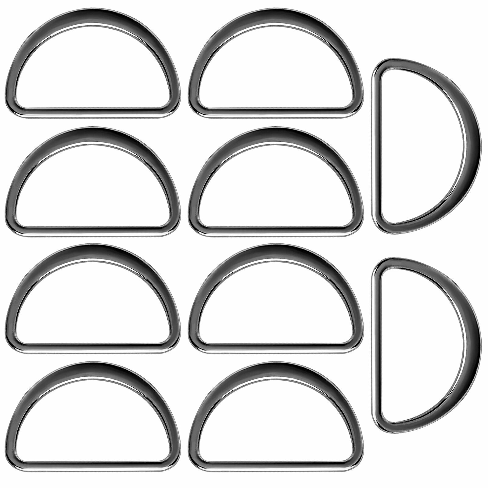 Набор из 10 металлических D-образных колец для ремней, сумок, одежды, 7 размеров, 20mm, black