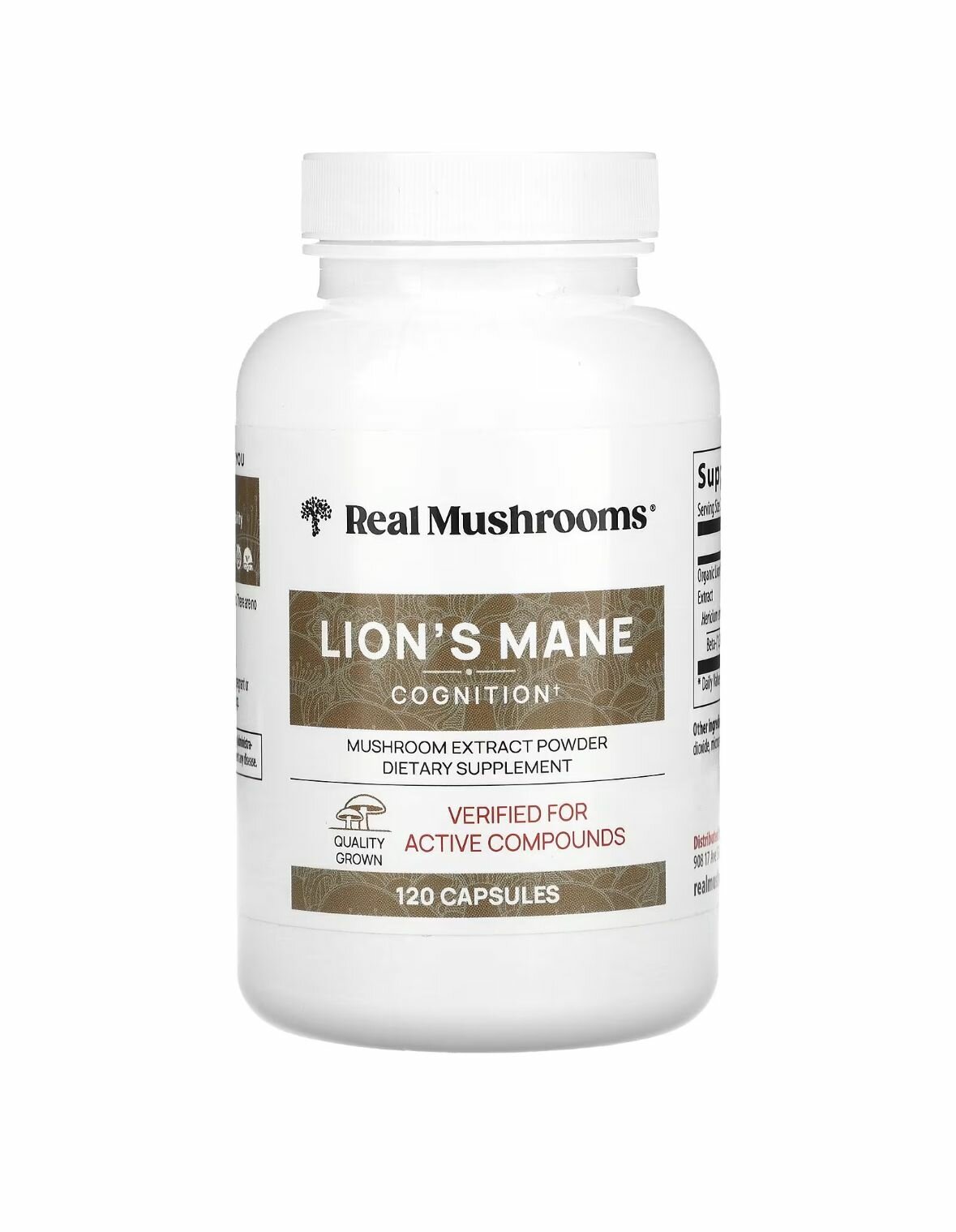 Real Mushrooms, Lions s Mane, ежовик гребенчатый, экстракт грибов в порошке, 120 капсул