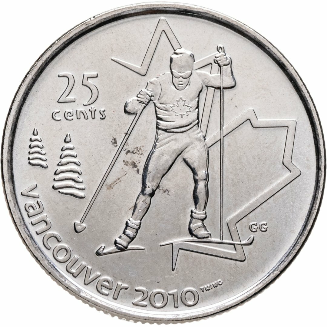 Канада 25 центов cents 2009 "XXI зимние Олимпийские Игры, Ванкувер 2010 - Лыжные гонки", Сталь, в сохранности UNC