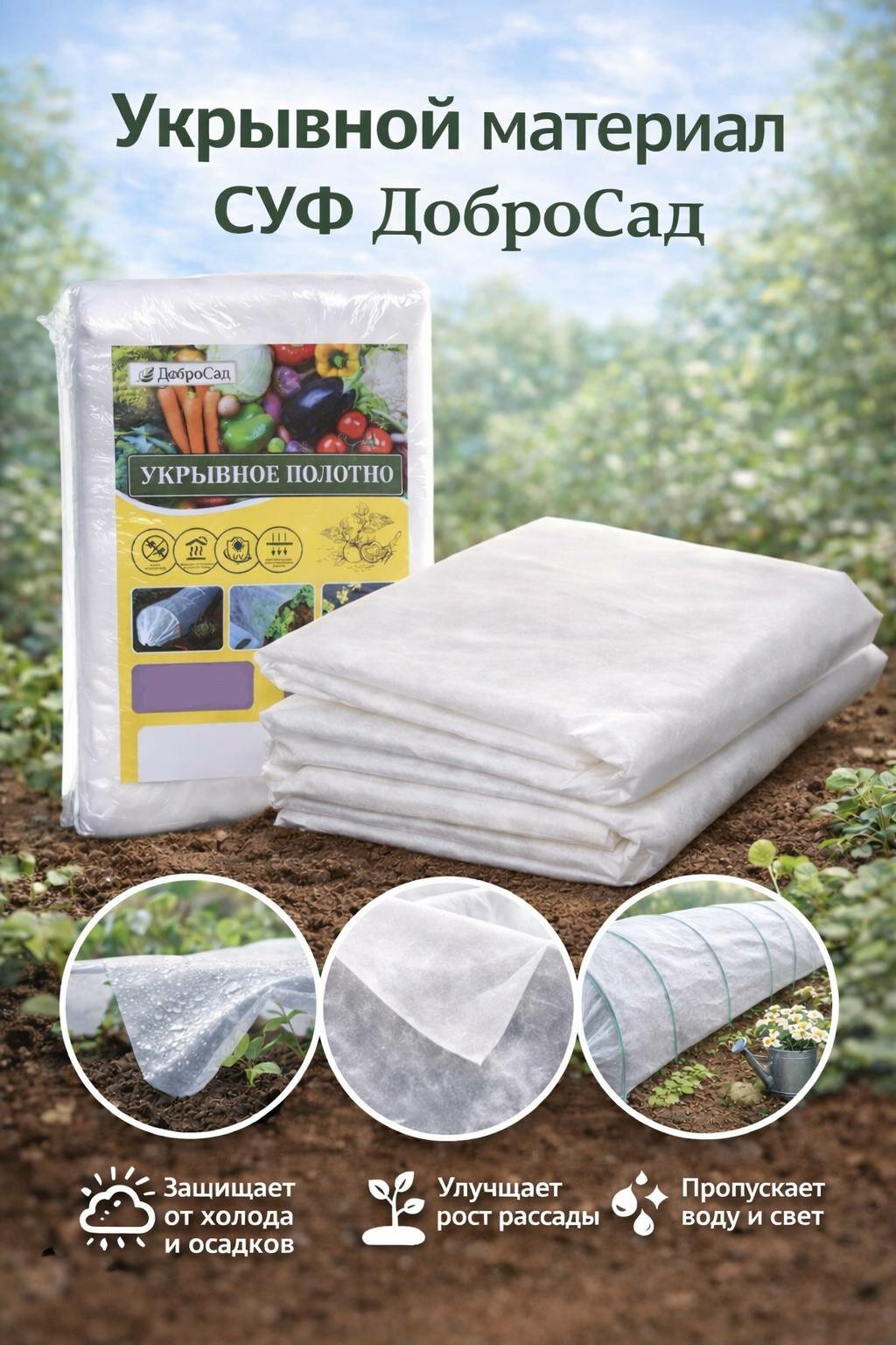 Укрывной материал ДоброСад СУФ, 60 г/кв. м, 1,6х10 м, цвет белый