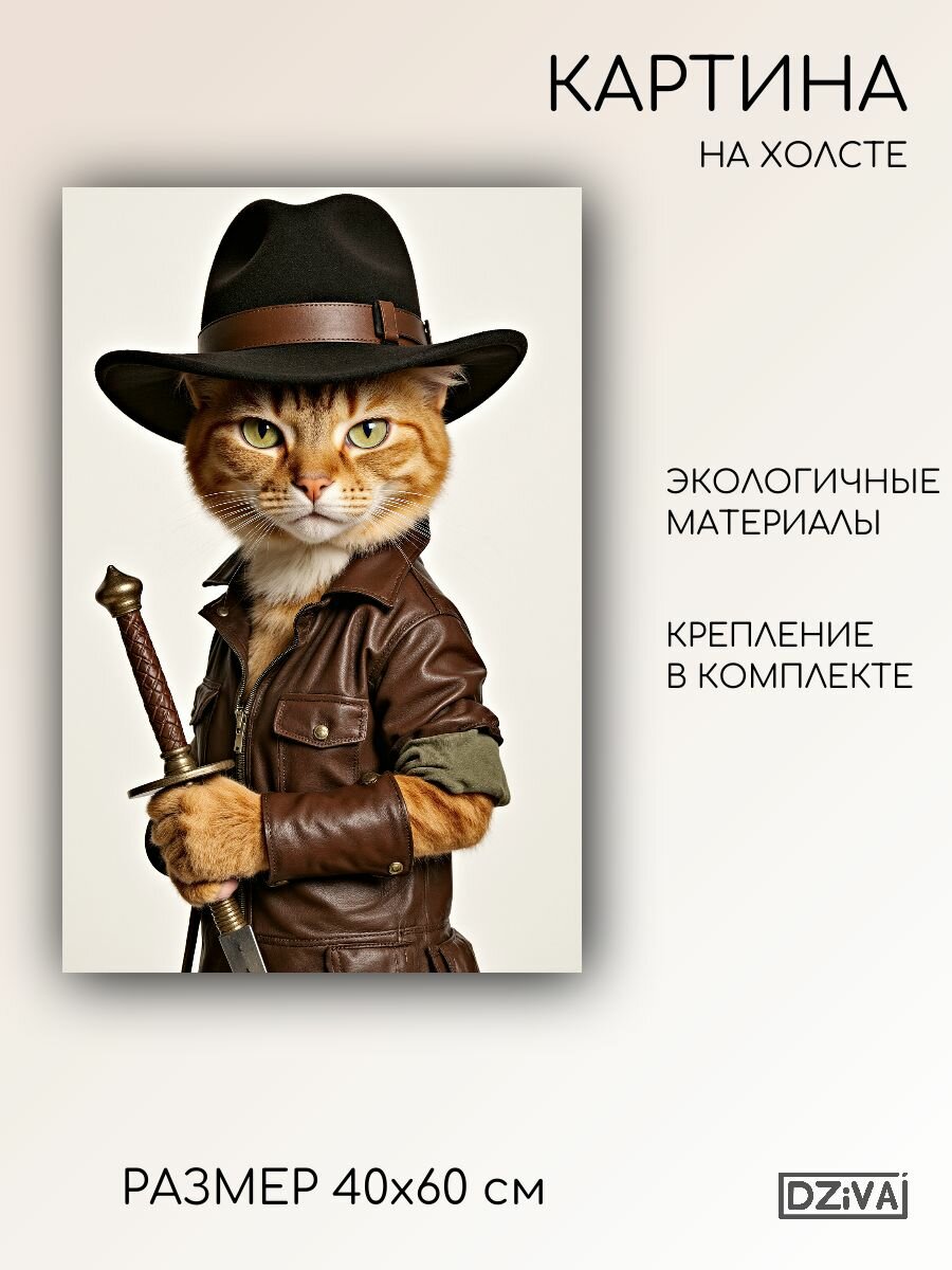 Картина на холсте "Кот Индиана Джонс" 40х60 см