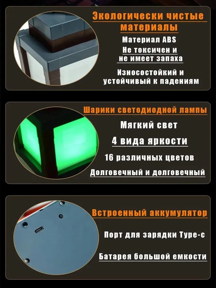 Ночник Minecraft Светильник светодиодный ночной светильник для детей и взрослых 16 цветов + пульт — фото 1
