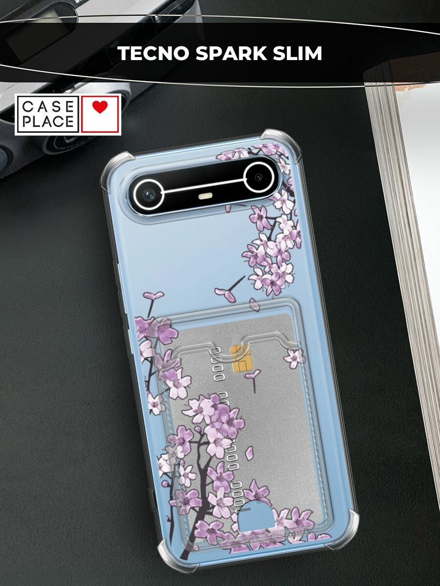 Чехол на Tecno Spark Slim (Текно Спарк Слим) с картой и принтом Ветви сакуры сиреневые 1