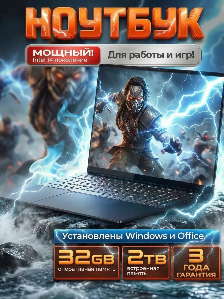 Ноутбук Intel Core i7-13700H, 32GB RAM, 2048GB SSD, 2026 + Windows, Office
