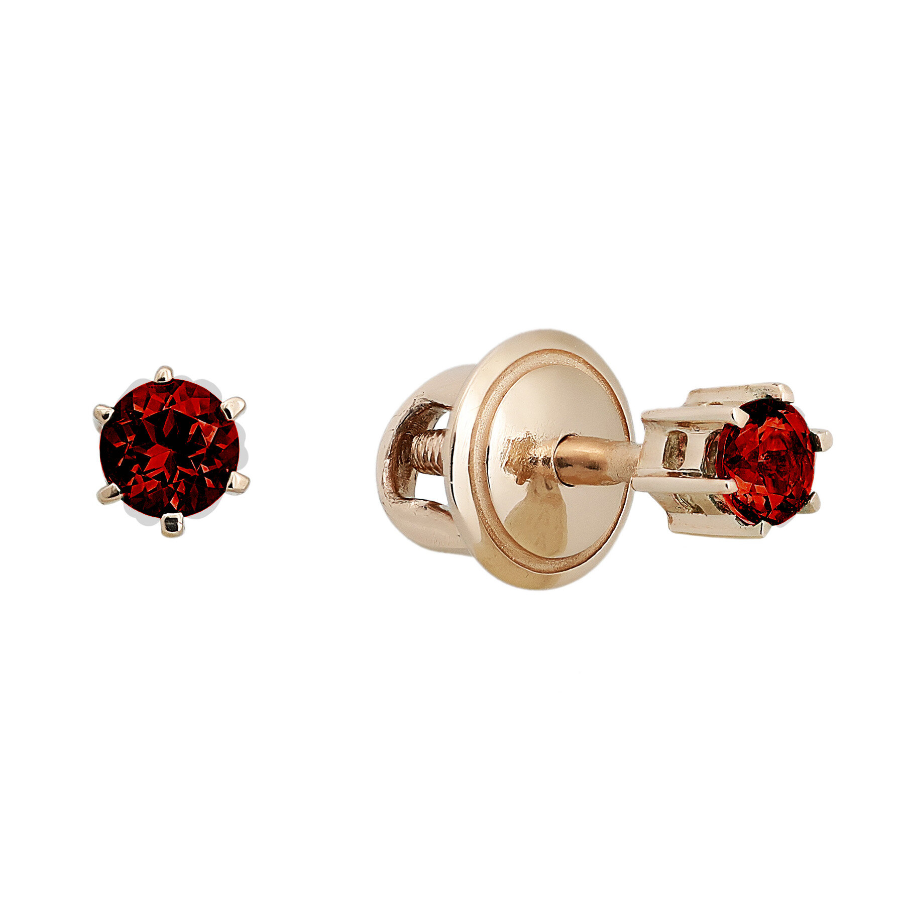 Серьги пусеты, красное золото, 585 проба, гранат