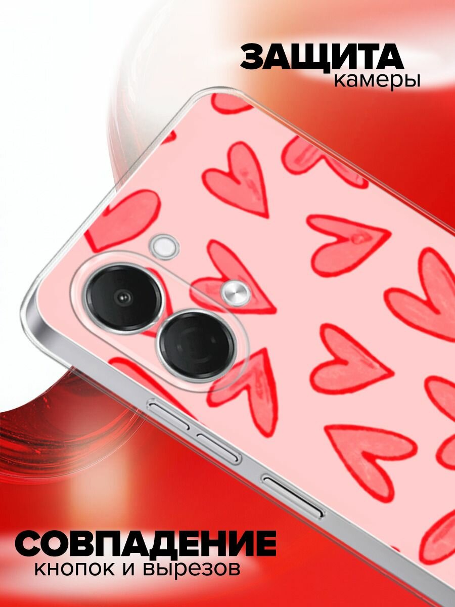 Чехол на Tecno Spark Go 3 / Текно Спарк Го 3 с принтом Меловые сердечки паттерн — фото 1