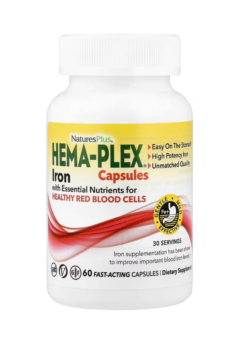 NaturesPlus HEMA-PLEX комплекс железа с кофакторами и ускоренным действием 60 капсул