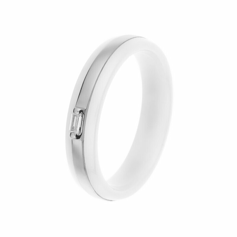 Кольцо, серебро, 925 проба, фианит, керамика