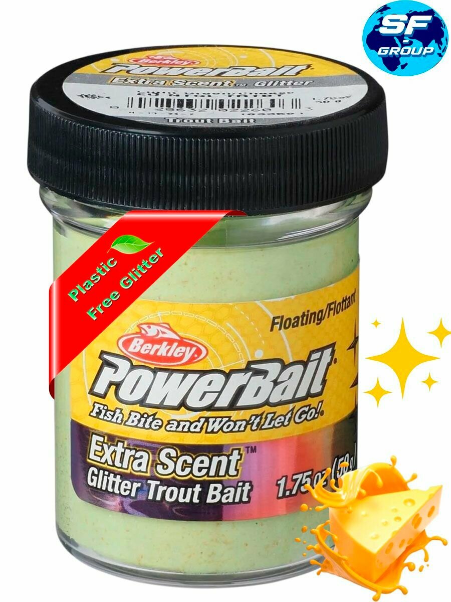 Форелевая паста Berkley PowerBait Extra Scent Glitter Trout Bait Cheese LIGHT GREEN Glitter/ 50g