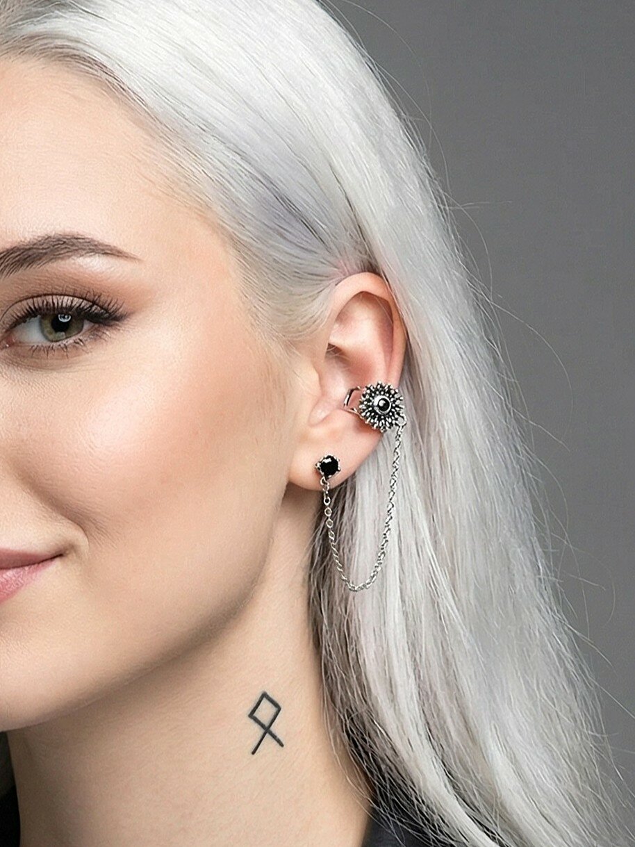 Моносерьга кафф, славянский оберег, фианит, искусственный камень