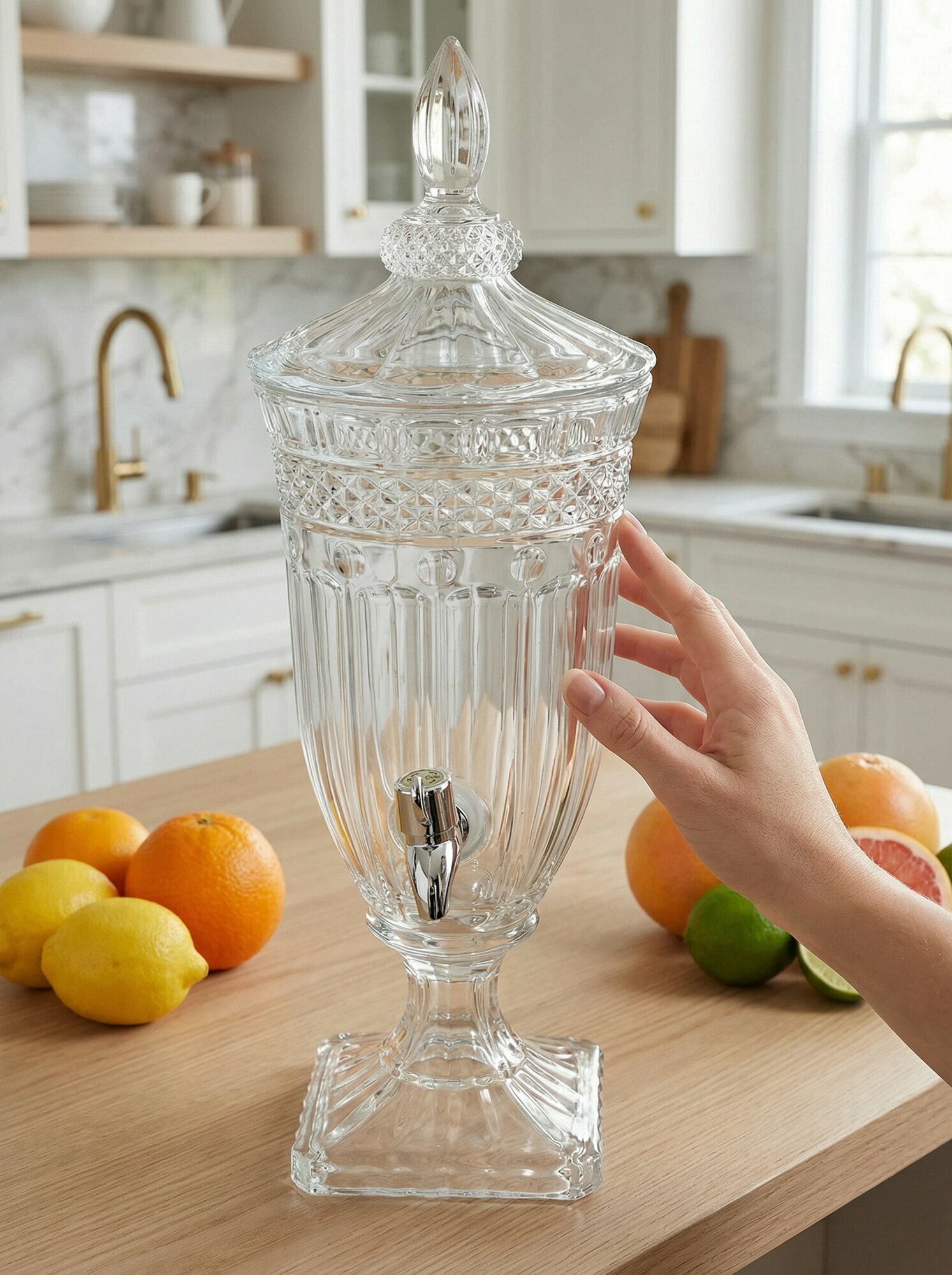 Лимонадница с краном Lenardi стеклянная 4,5 л прозрачная — холодные напитки для вечеринок без хлопот на 10–12 гостей