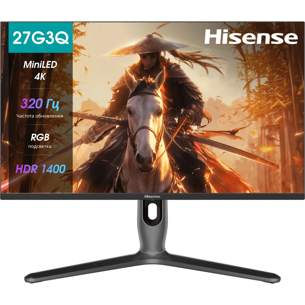 Монитор 27 Hisense 27G7Q-PRO IPS/Mini-LED 3840x2160, 160 Гц (UHD) / 320 Гц (FHD в Dual Mode), 1 мс, 16:9, 350 кд/м² (типичная), 1600 кд/м² (пиковая), 2×HDMI 2.1, DP 1.4, USB-C, USB Hub (2×USB 3.2 Gen1), 3.5 Jack, DisplayHDR 1400, FreeSync Premium, серый