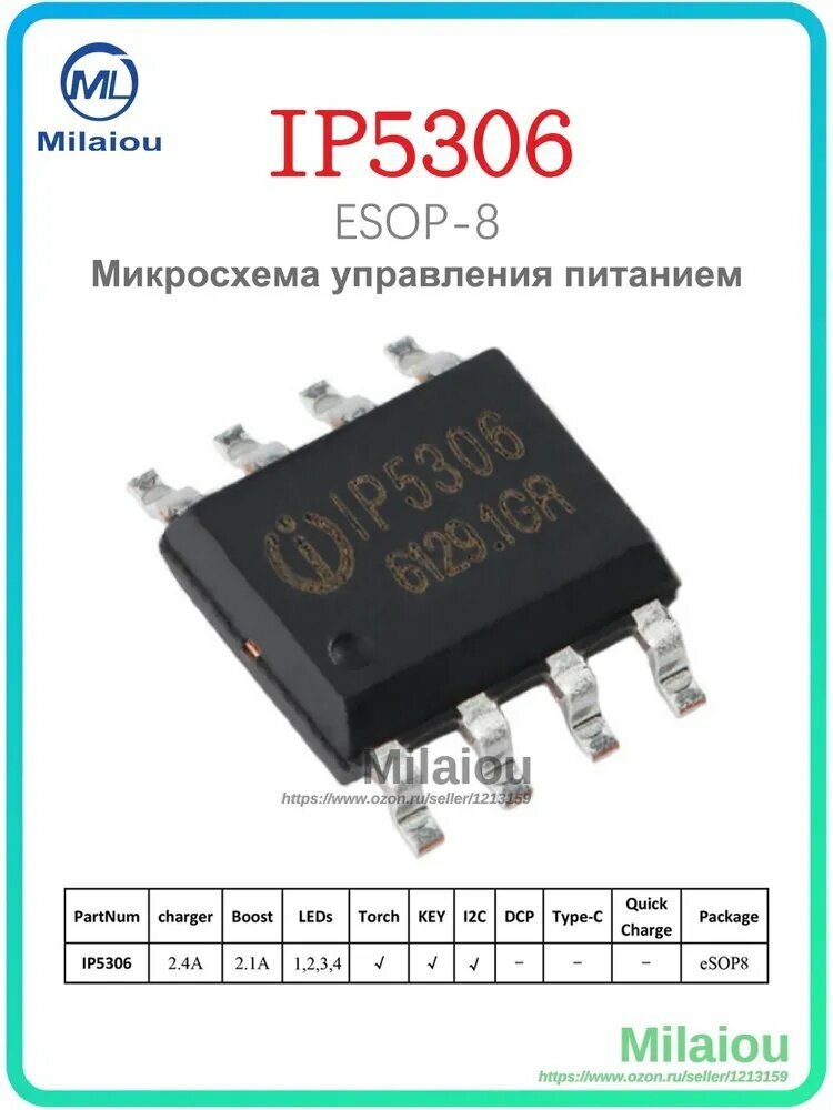 5 шт. Микросхема IP5306 ESOP-8 (Микросхема управления питанием ip5306)