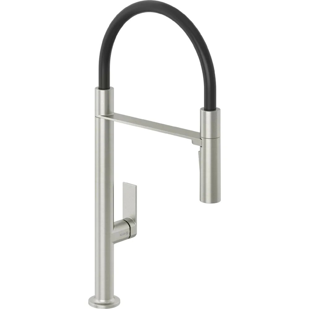 Смеситель для кухни Kludi Qord 56859N575 с гибким изливом, с поворотным изливом, однорычажный, латунный, нержавеющая сталь, с керамическим картриджем