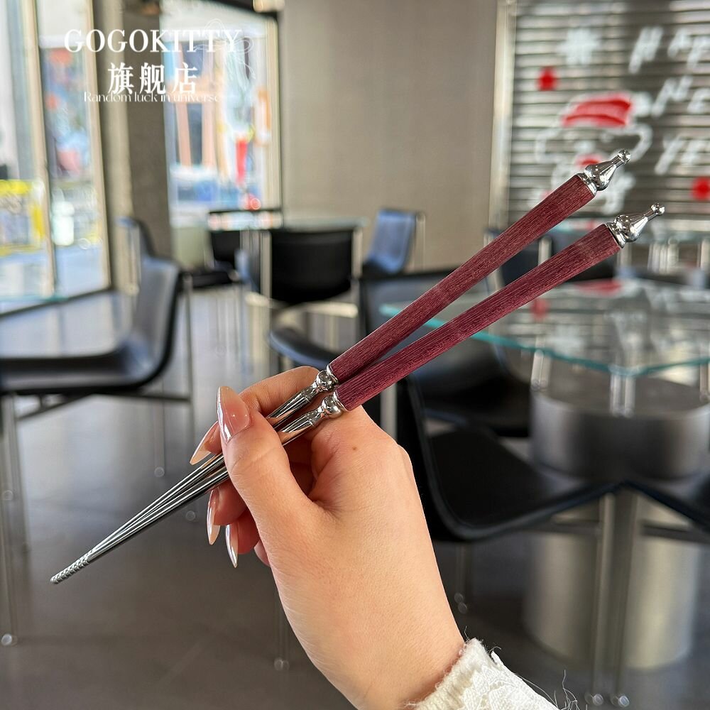 Сотни товаров из специализированных магазинов|Фиолетовые деревянные палочки для еды с зеркальной полировкой, в дворцовом стиле, из высококачественной пищевой нержавеющей стали.