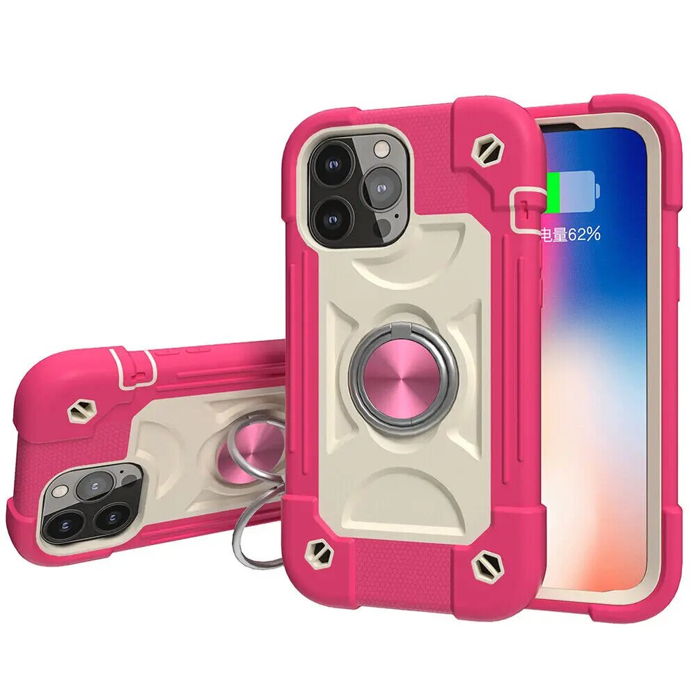 Розовый чехол для iPhone 15 Pro с кольцом, противоударный