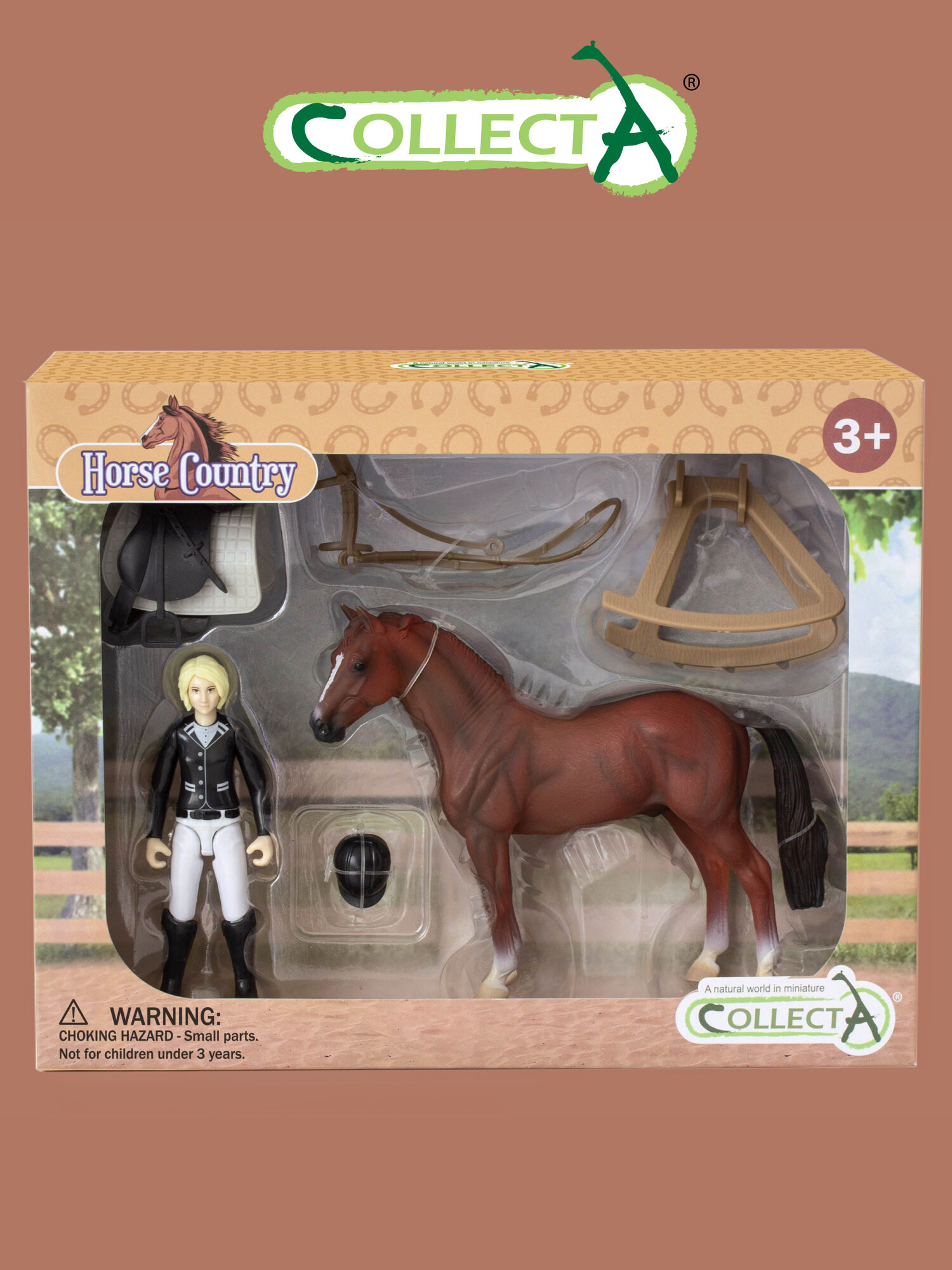 Набор игровой Collecta женщина жокей с лошадью и аксессуарами, в подарочной коробке, 84244