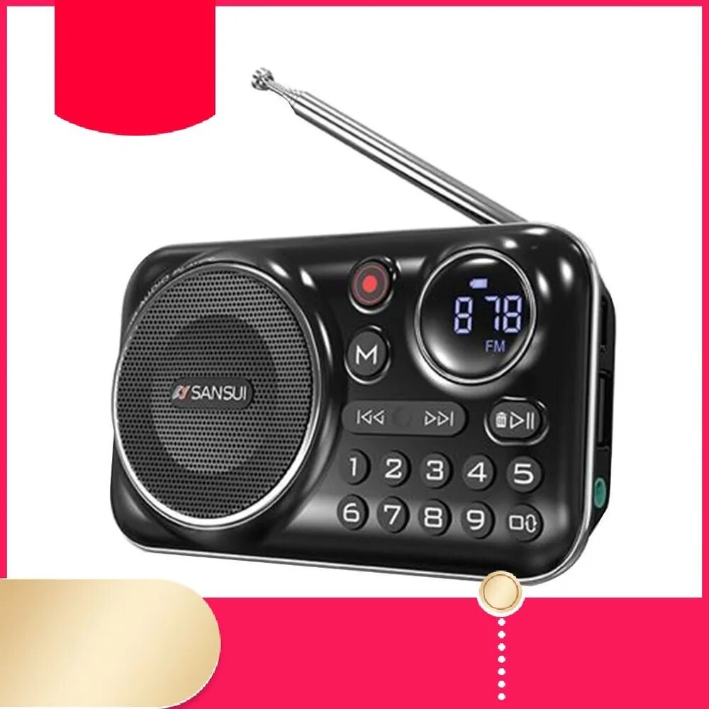 Кассетный плеер Sansui F21, черный, портативный музыкальный проигрыватель с FM-радио и Bluetooth
