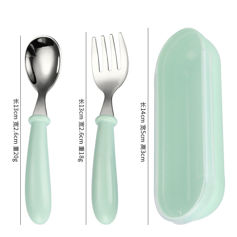 304 нержавеющая сталь детский набор посуды зеленого цвета, компактная портативная ложка и вилка для малышей, 3 предмета