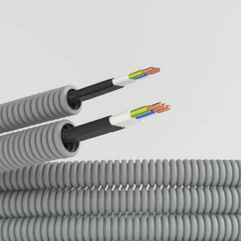 Электротруба ПВХ гибкая гофр. d20мм сер. с кабелем ВВГ-Пнг(А)-LS 3х1.5кв. мм Конкорд (уп.100м), DKC 9L920100KF (100 м.)