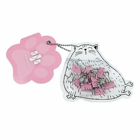 Набор зажимов Феникс для бумаг, 15х25 мм, "Белый котик", 10 шт, розовые 71501