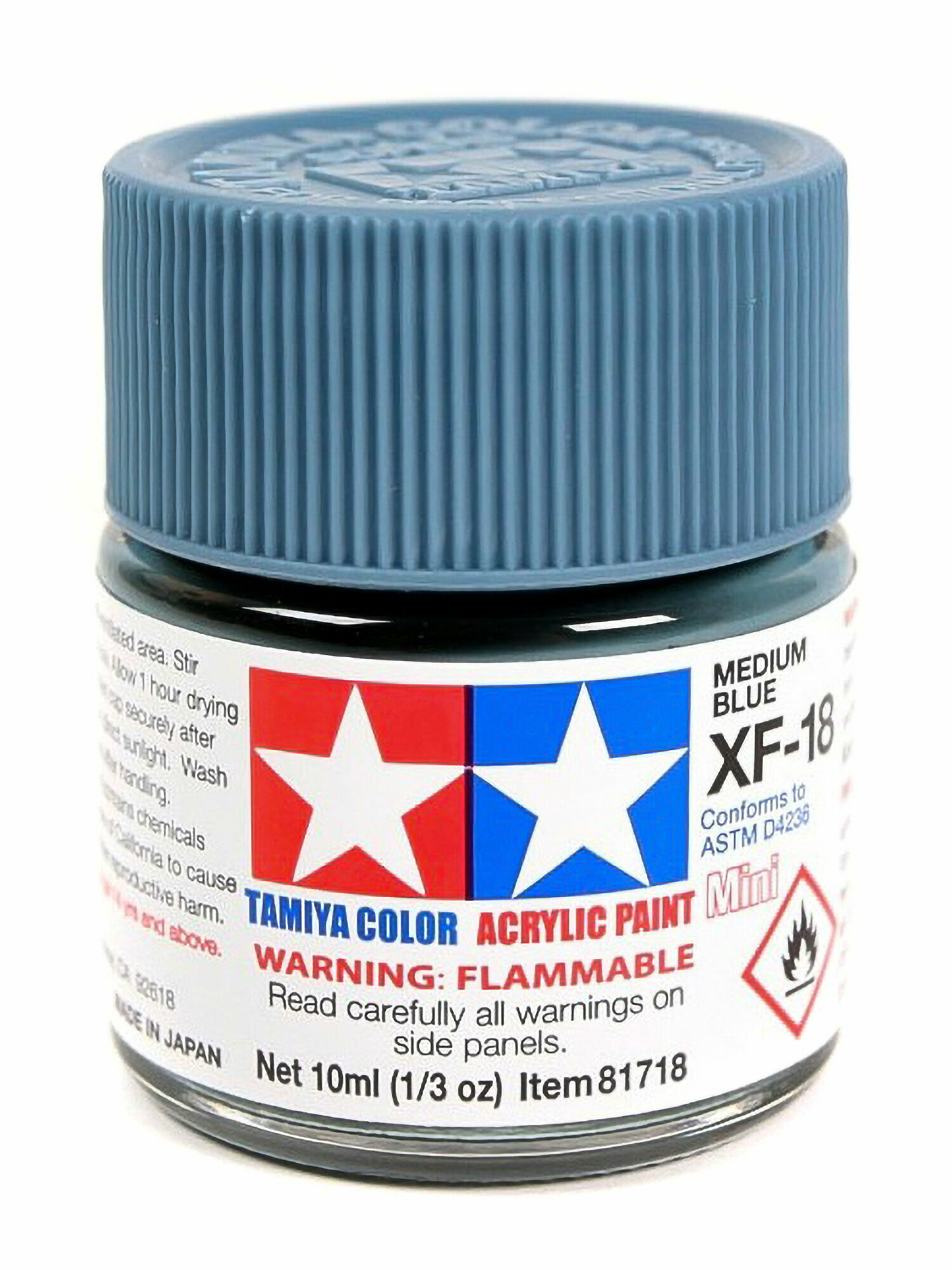 Краска акриловая Tamiya Color XF-18 Medium Blue 81718 средняя синяя матовая, 10 мл