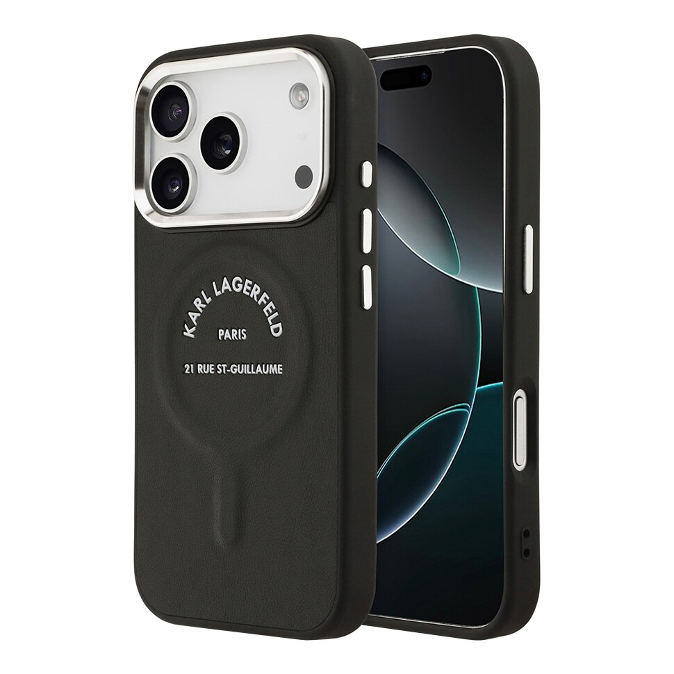 Karl Lagerfeld чехол с MagSafe для iPhone 17 Pro Max, из гладкой кожи PU с RSG лого, с защитой камеры, черный