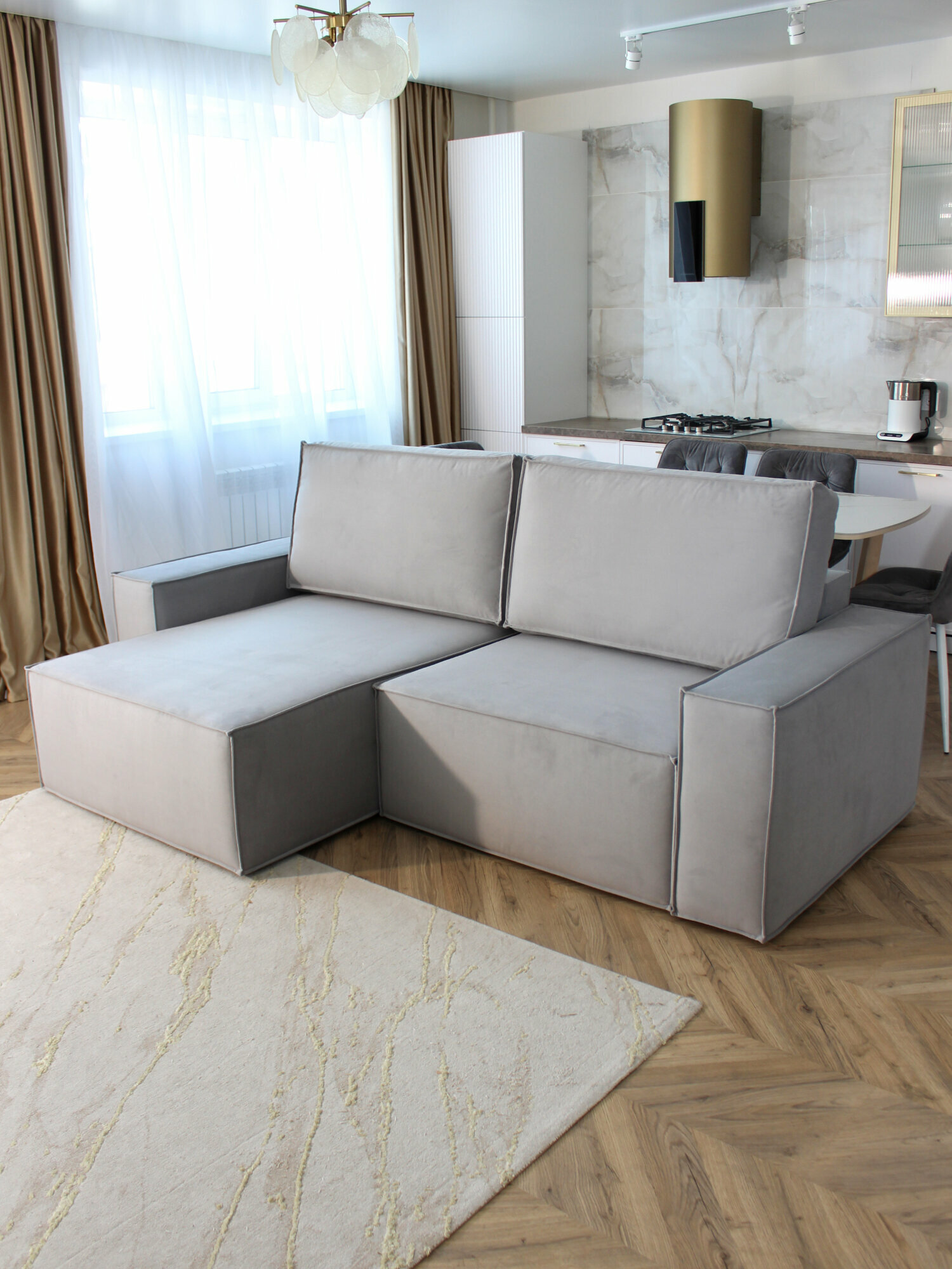 Угловой диван-кровать Forrest Конер светло-серый, левый угол, Еврокнижка, 250х155х65 см