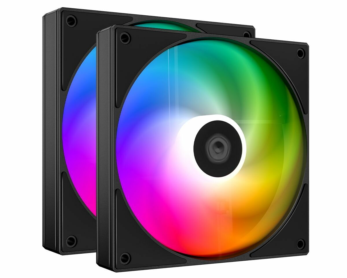 Вентилятор для корпуса 2шт. ID-COOLING AS-140-ARGB-K DUET (2 in 1) 140x140x25мм ( PWM, резиновые углы, черный, 300-1800об/мин, супертихий)