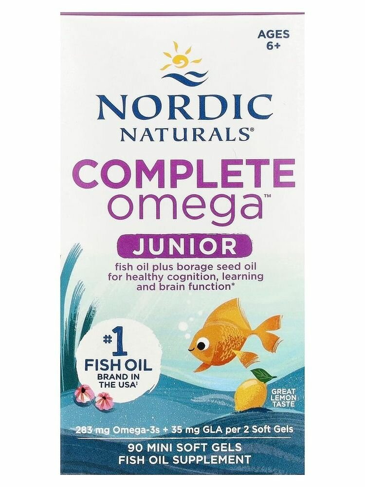 Nordic Naturals, Complete Omega Junior, для детей от 6 лет, со вкусом лимона, 90 миникапсул