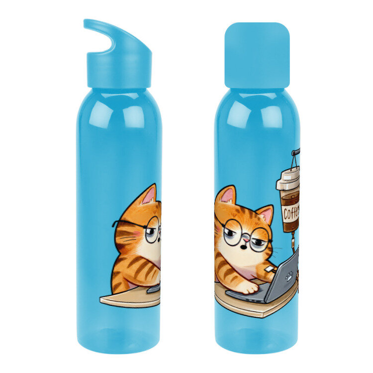 Бутылка для воды «Кот - трудоголик» (голубой)