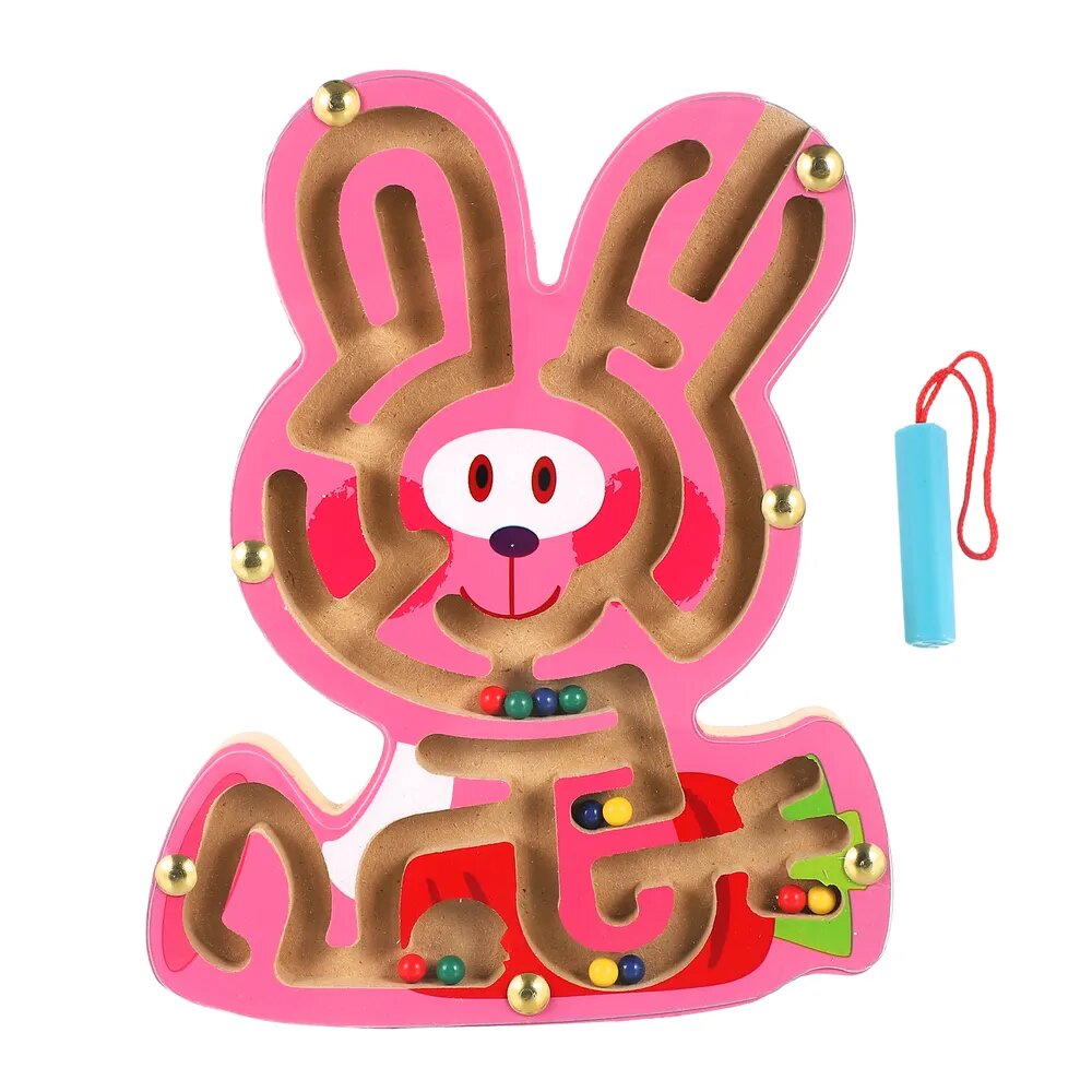 Деревянная игра-лабиринт с магнитными бусинами и животными для развития моторики детей